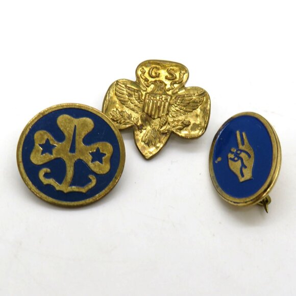 Girl Scouts | Jewelry | Vintage Girl Scouts Pins Trio Enamel ...
